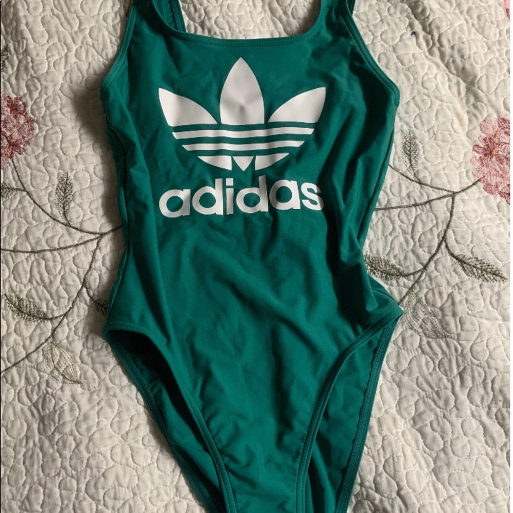 Adidas High Rise One- Piece Teal Swimsuit - Gem
